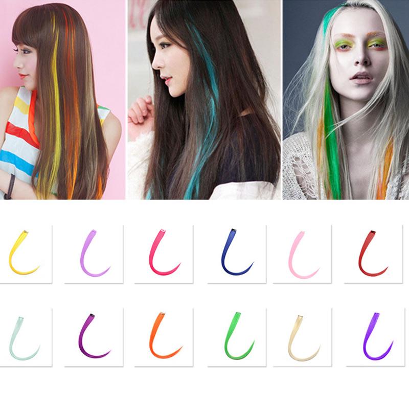 Buy 12 Pcs Colored Party Highlights Clip Hair Extensions Multi-colors ...