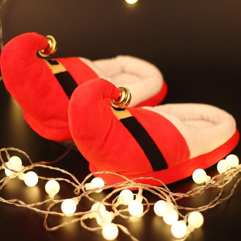 Family Parent-child Indoor Household Warm Shoes Cute Elf Bell Slip on ...