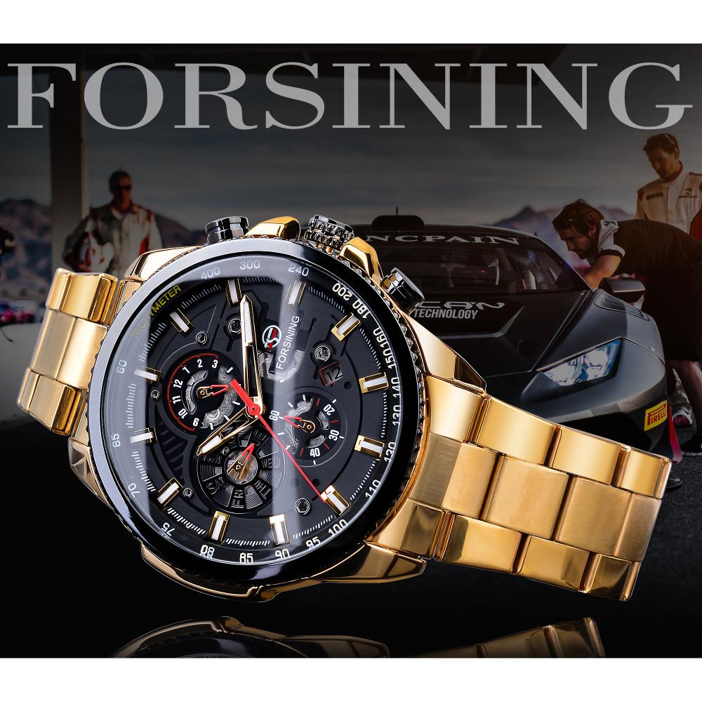 Buy Gold Automatic Mechanical Mens Watch Racing Design 3 Dials ...