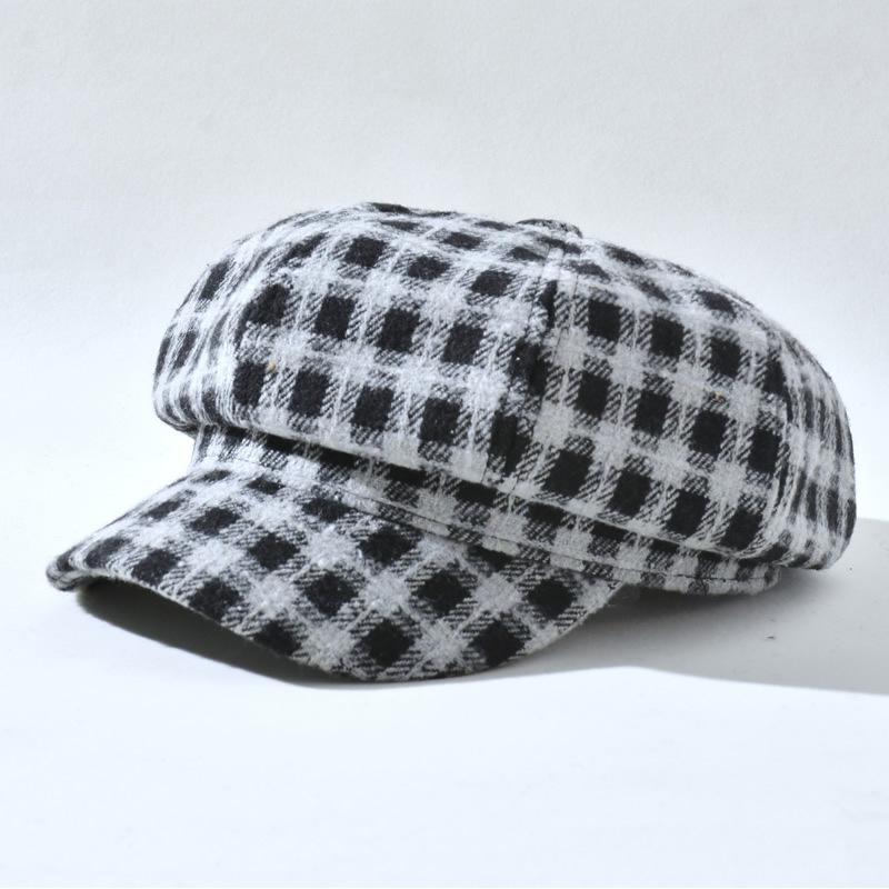 Buy Retro Peaked Cap Plaid Octagonal Hat Autumn and Winter Women's Hat ...