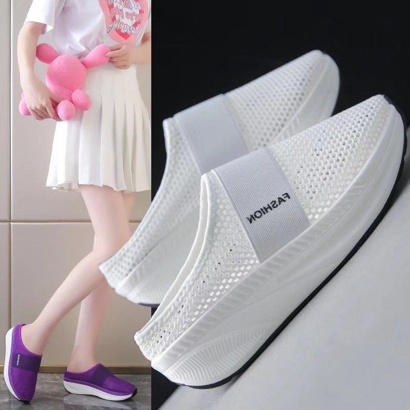 Buy Mesh Breathable Women's Thick Sole Round Toe Mesh Heelless Sandals ...