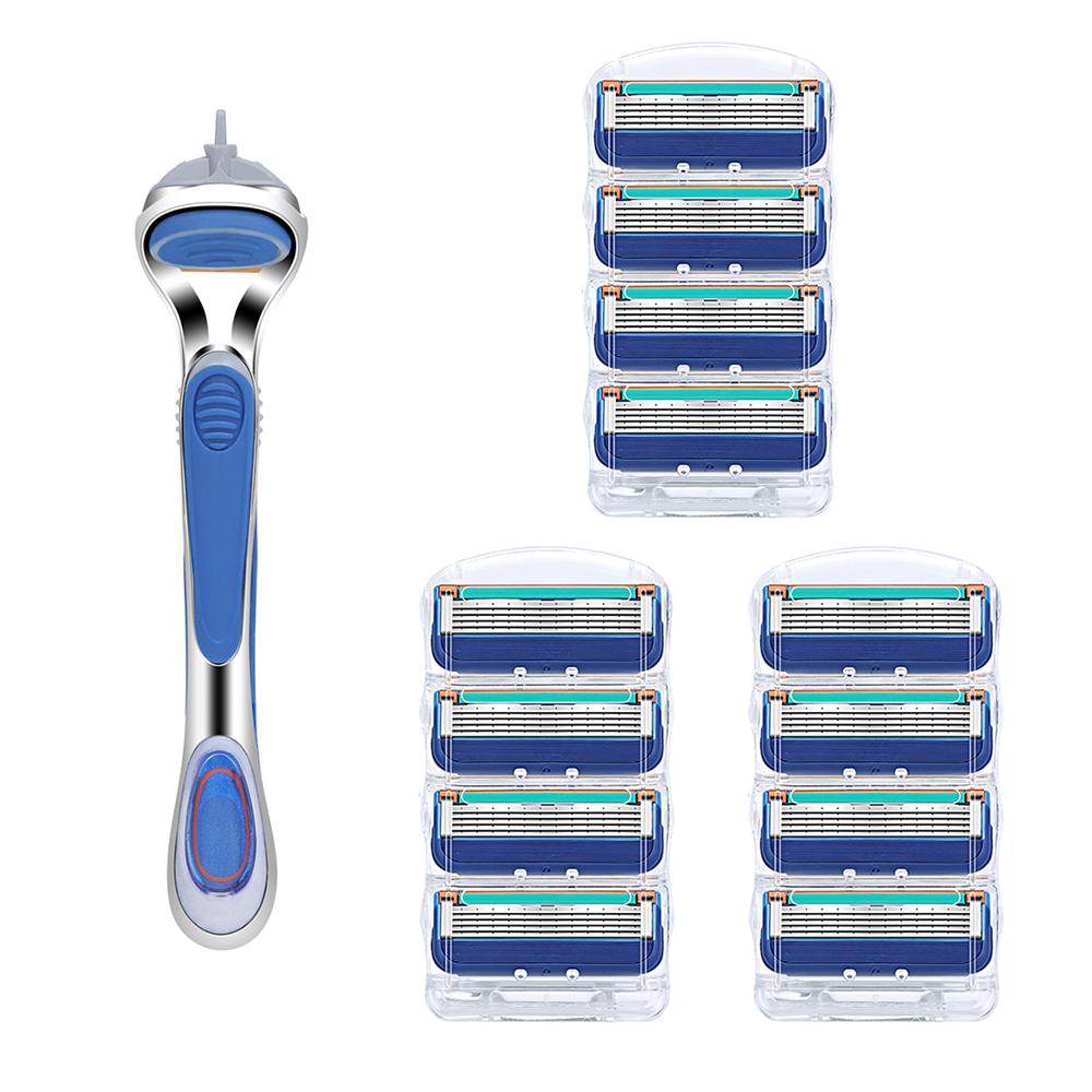 Buy Men Manual Shaving Razor Set 1 Shaver Handle + 12 Five Layer Blade ...