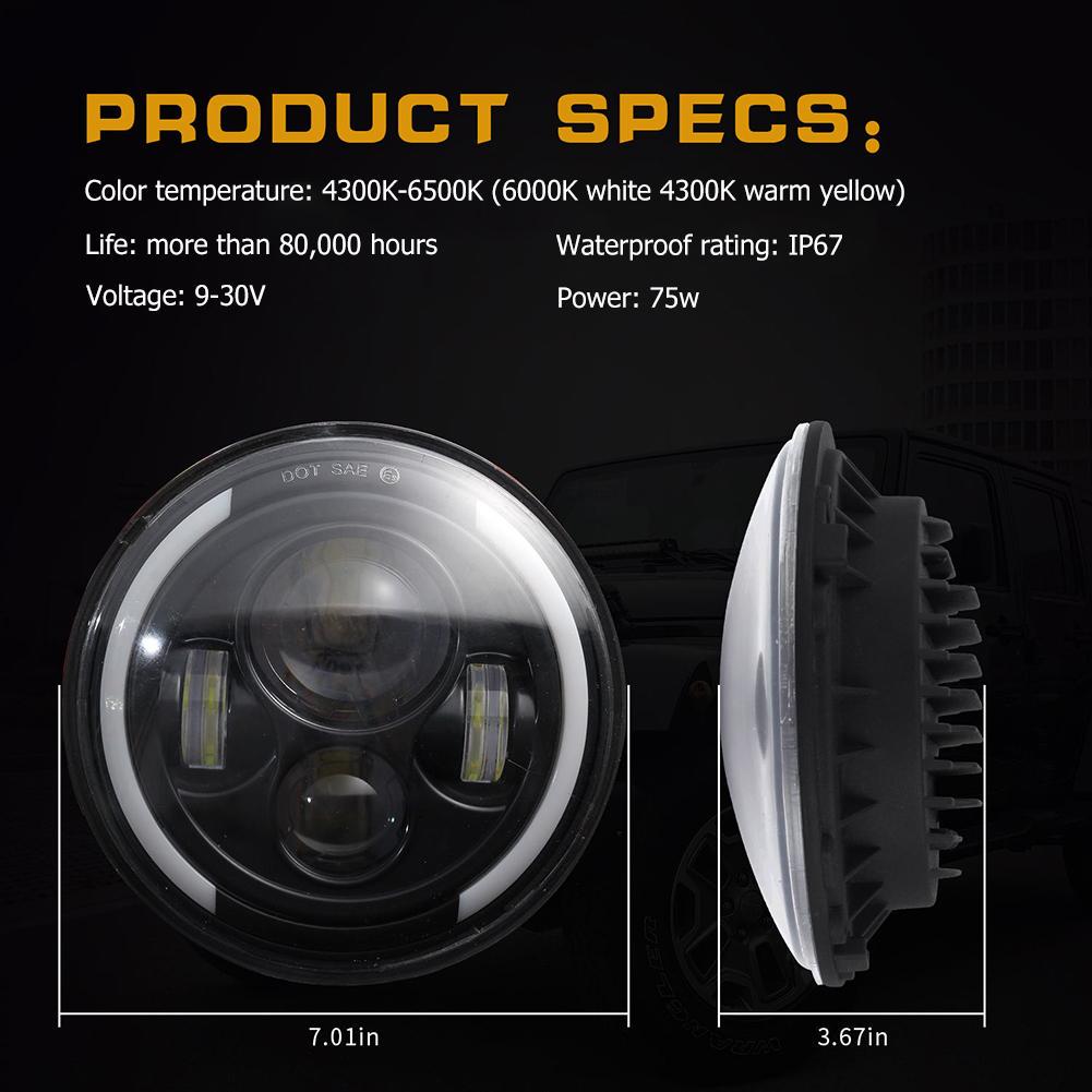Buy 1pc 7Inch 75W Halo Angle Eye LED Headlight Waterproof Headlamp for ...