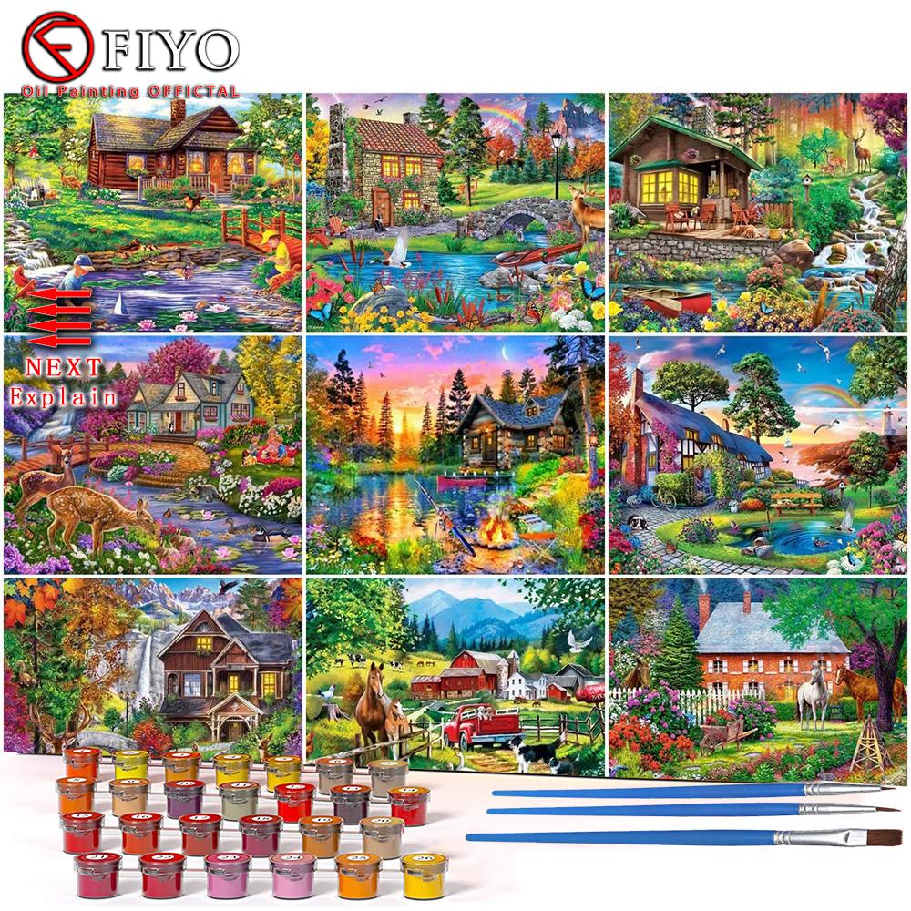 40x50cm Coloring By Number House Scenery Pictures By Number Garden ...