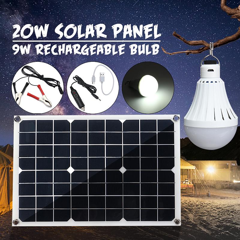 9W Portable USB Solar Power Outdoor LED Bulb Solar Panel Patio Light ...