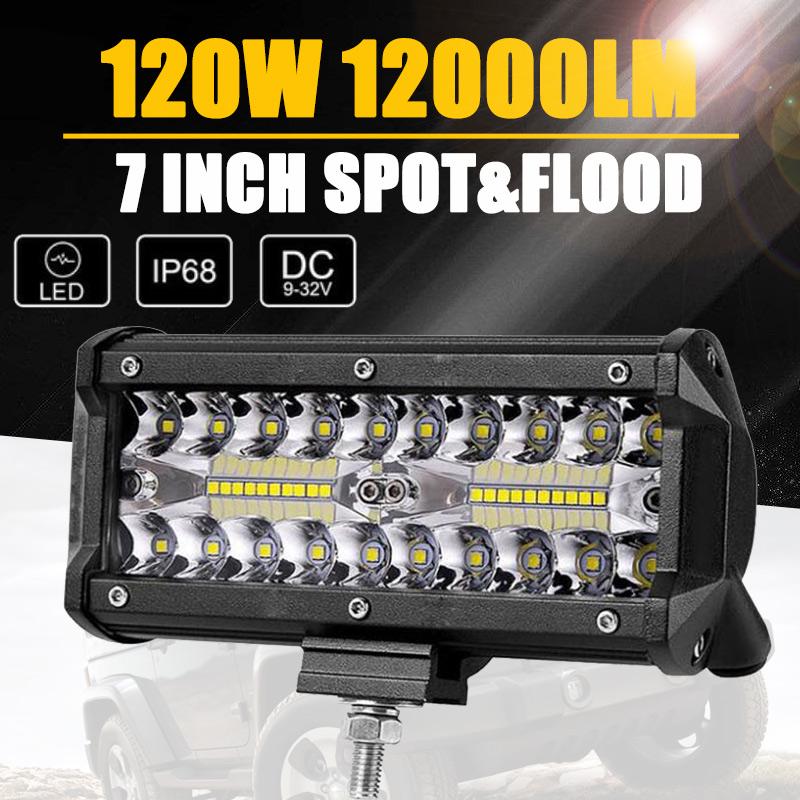 Buy 120W 7Inch IP68 Work Light Bar LED Spot Light & Flood Lights ...