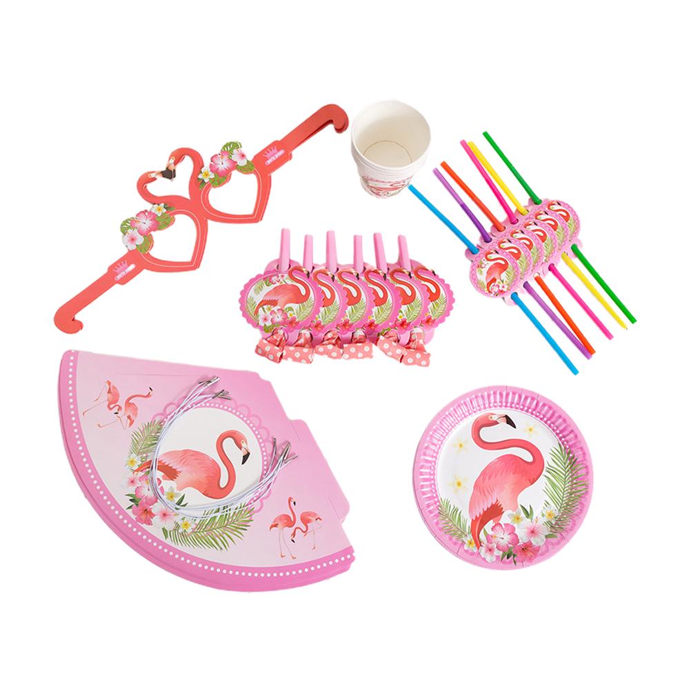 Buy 1 Set Flamingo Theme Tableware Kit Kids Birthday Party Disposable ...