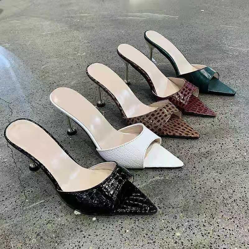 Buy Snake Print Open-toe Pointed High-heeled Sandals and Slippers Women ...