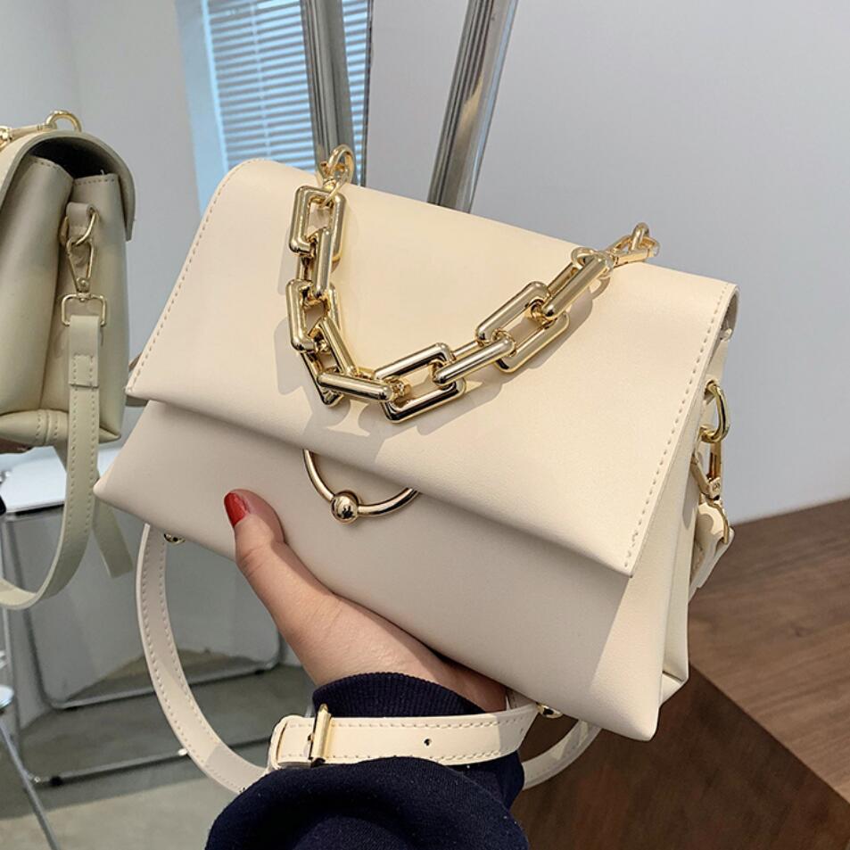 Buy Swdf Thick Chain Square Tote Bag 2021 New High -Quality Pu Leather ...