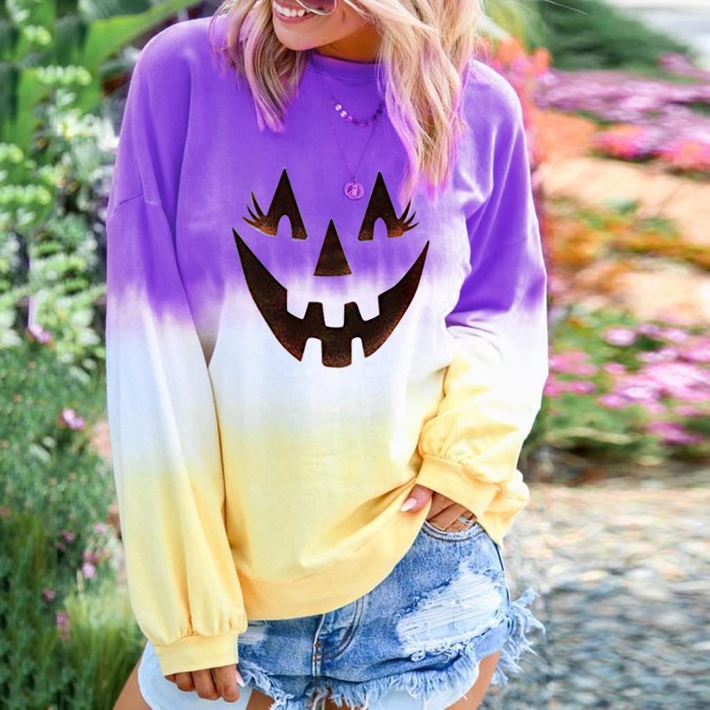 Buy Halloween Women Long Sleeve Sweatshirt Colorblock Tie Printed ...