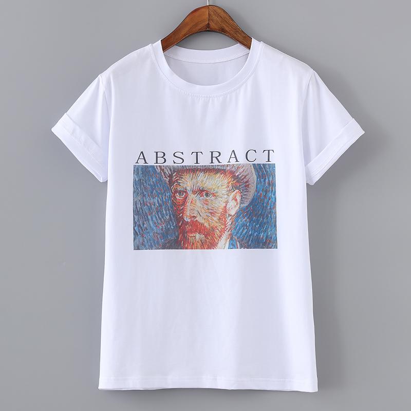 Harajuku White Women Short Sleeve Van Gogh Portrait Printed T Shirts ...