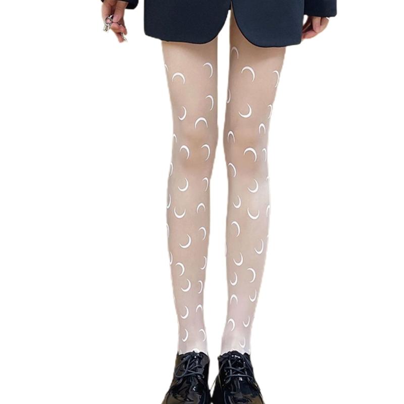 Satın alın Women Gothic Crescent Moon Print Pantyhose Lolita Sheer ...