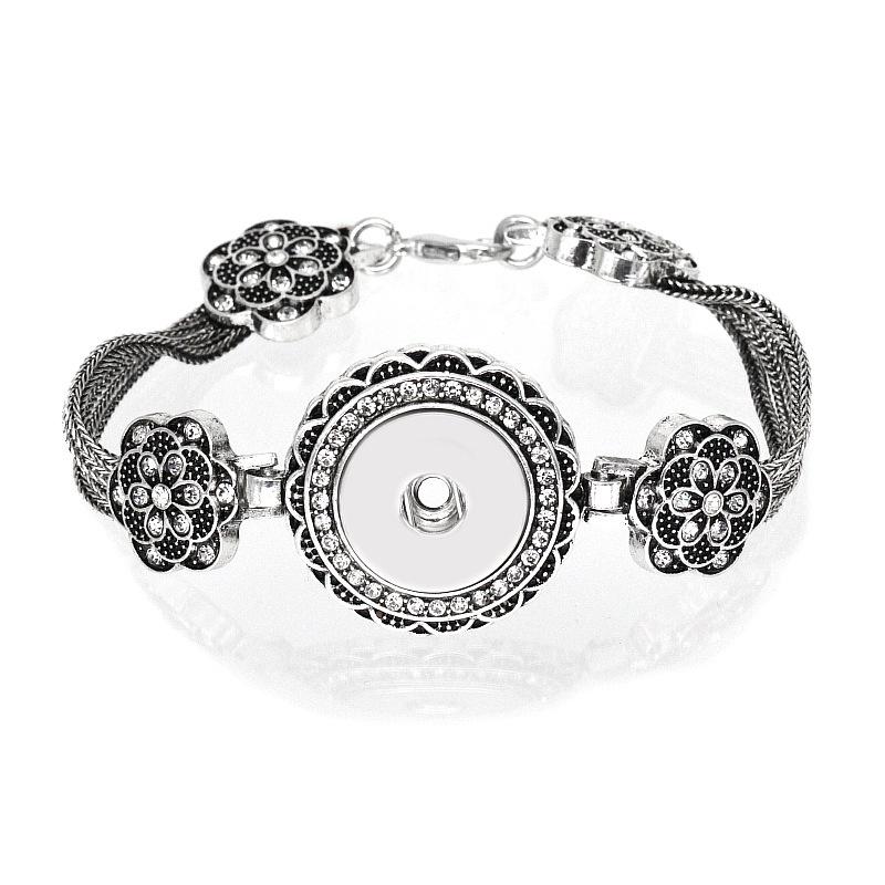 Buy DIY Snaps Jewelry Silver Flower Rhinestone Charms Bracelet Snap ...