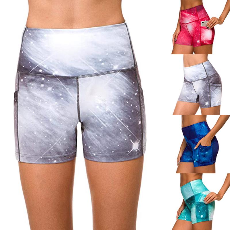 Women Yoga Skinny Pockets High waisted Shorts Stars Tie-dyed Sports ...