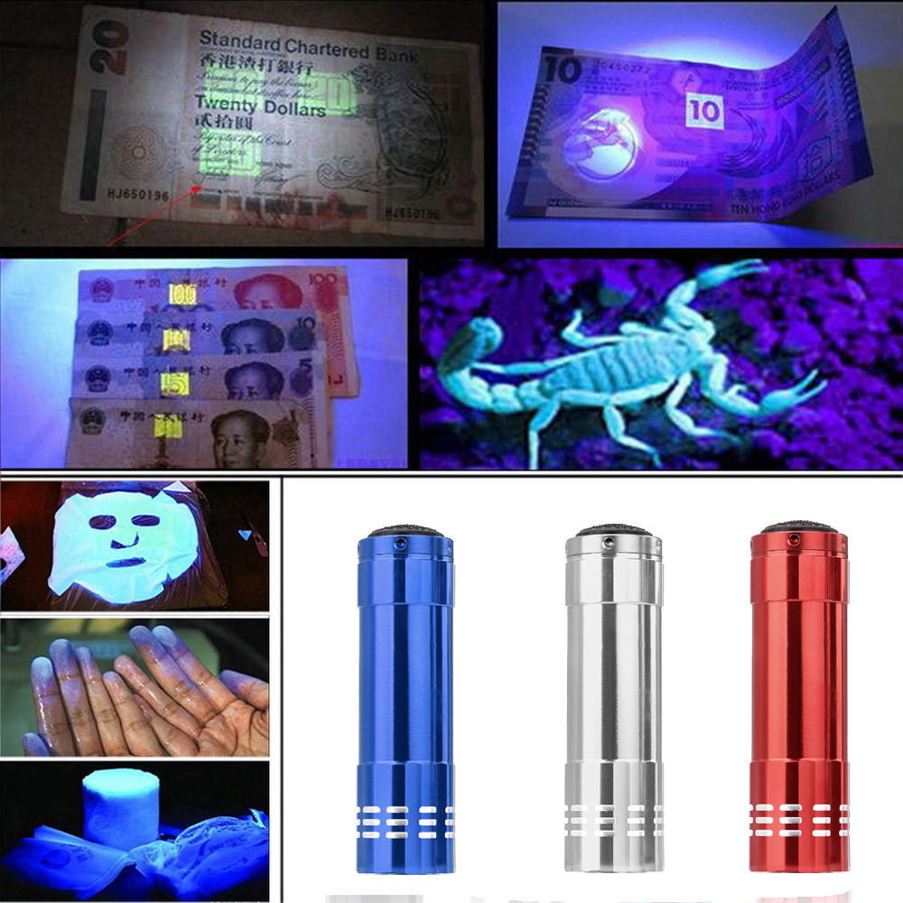 Buy Mini UV Ultra Violet Aluminum 9 LED Flashlight Blacklight Torch ...