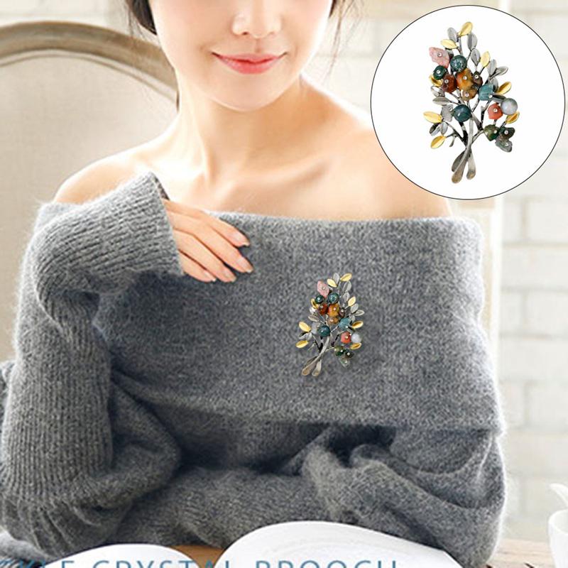 Buy Vintage Natural Stone Brooch Pendant Retro Tree Shape Imitation ...
