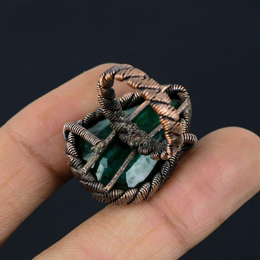 Kaufe Lab-Created Emerald Gemstone Copper Wire Wrapped Handmade Jewelry ...