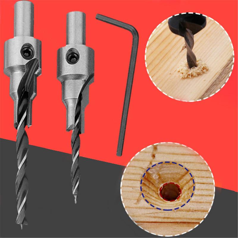 2 PCS Woodworking Countersink Drilling 3 Step Pilot Drill Bit Set ...