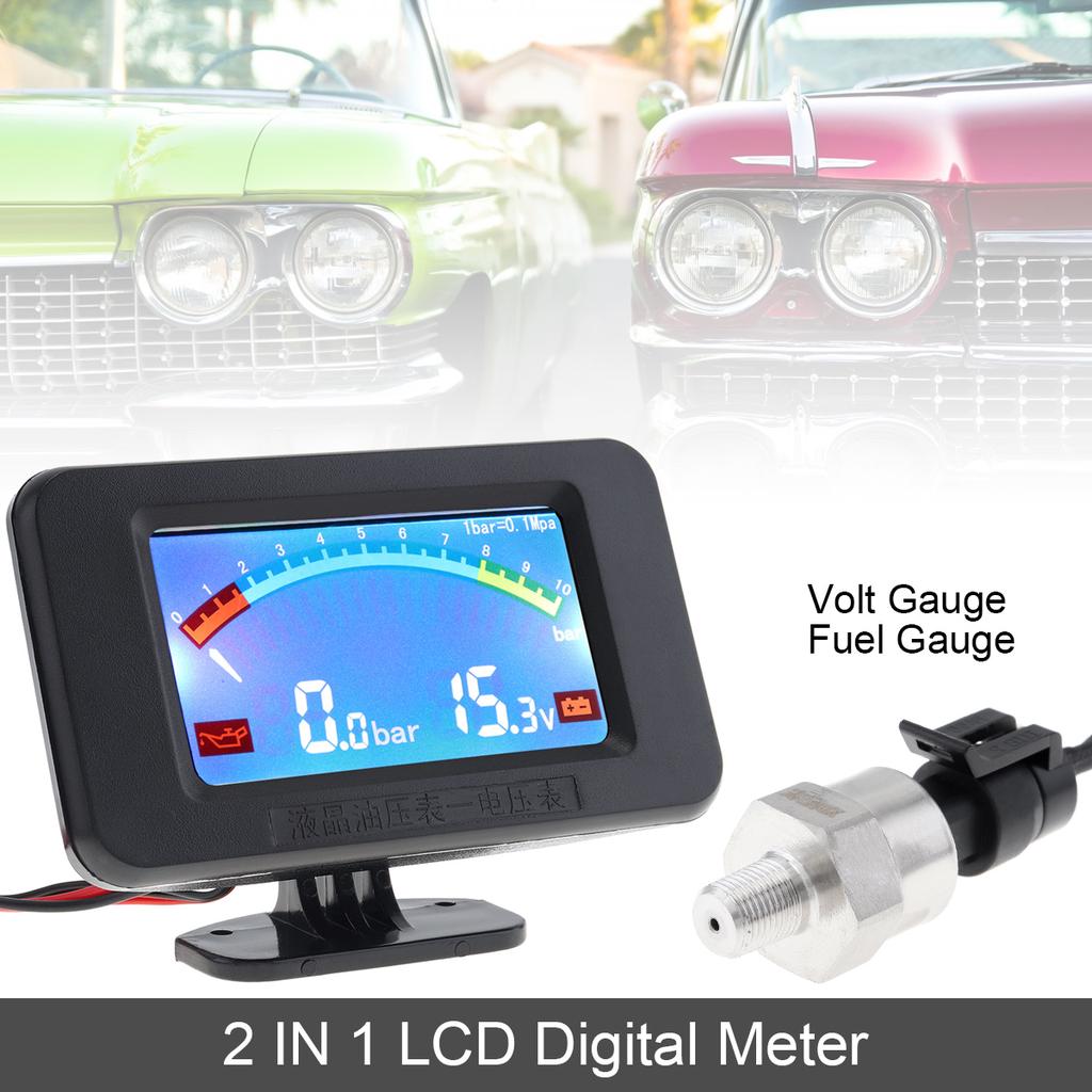 Buy 12V / 24V Universal 2 In 1 LCD Digital Volt Gauge + Oil Fuel Gauge ...