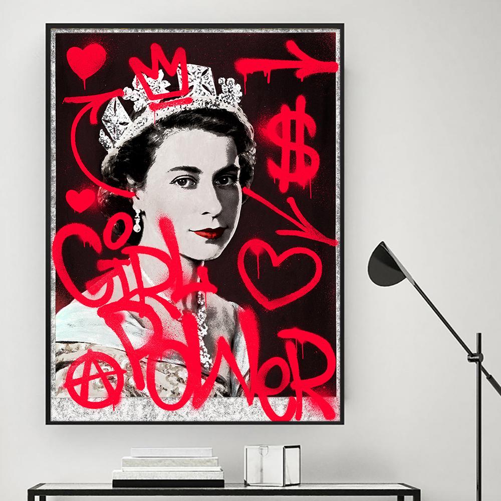Cheap Graffiti Art England Queen Canvas Painting Queen Elizabeth II ...