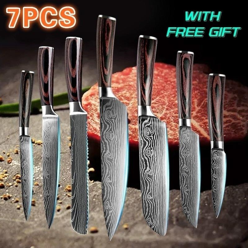 Japanese Knife Sets Cleaver Slicing Utility Knives Chef Knife 7PCS/set ...