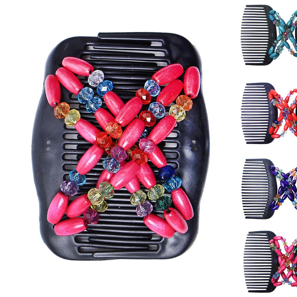 Retro Wooden Beads Magic Hair Comb Double Row Hairpin Insert Women ...