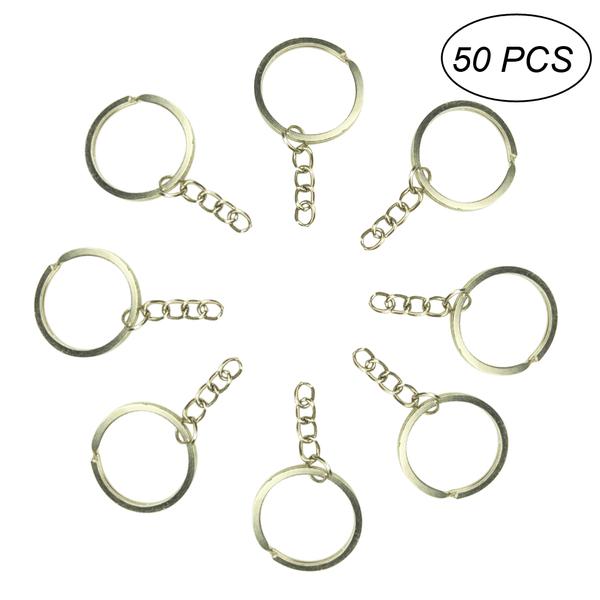 Buy 50pcs Nickel-Plated Stainless Flat Key Chains Key Ring Polished ...