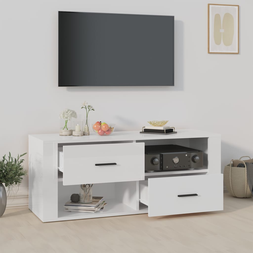 Buy TV Cabinet High Gloss White 100x35x40 cm Engineered Wood at ...
