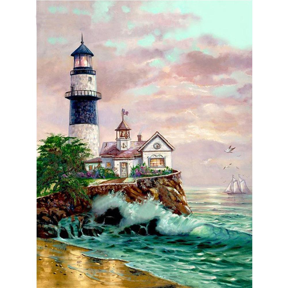 Buy 5D Manual Diamond Painting Mosaic Artwork "Watchtower By The Sea ...