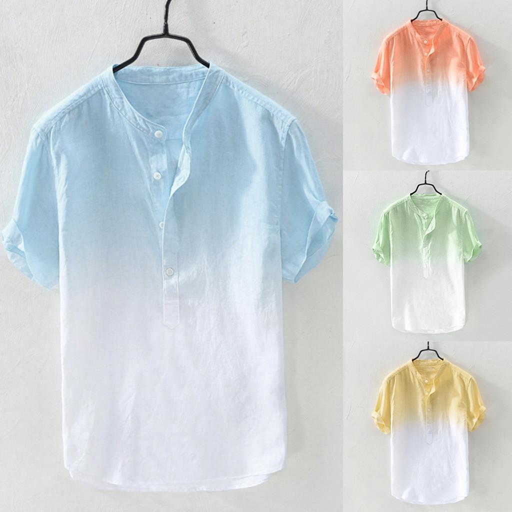 Buy Greedy Summer Men's Cool And Thin Breathable Collar Hanging Dyed ...