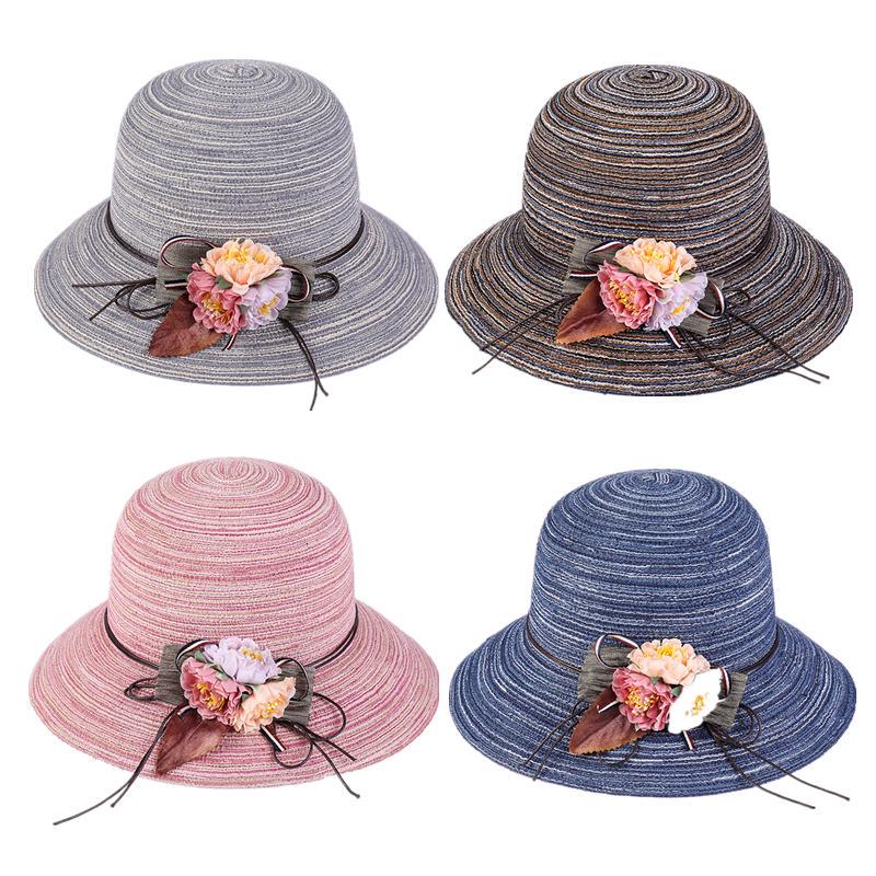 Buy Ladies Summer Fashion Flower Striped Sun Cap Beach Travel ...
