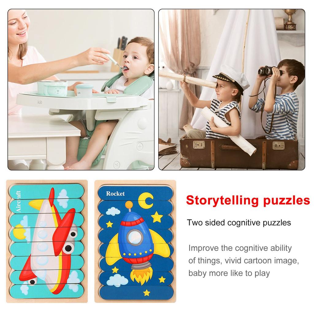 Buy DWTD Kid Brain Wooden Toy Double Sided 3D Strip Animal Puzzle ...