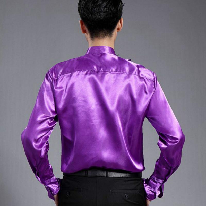 Buy Men Silky Satin Tops Dress Shirt Ruffles Collar Fancy Costume ...