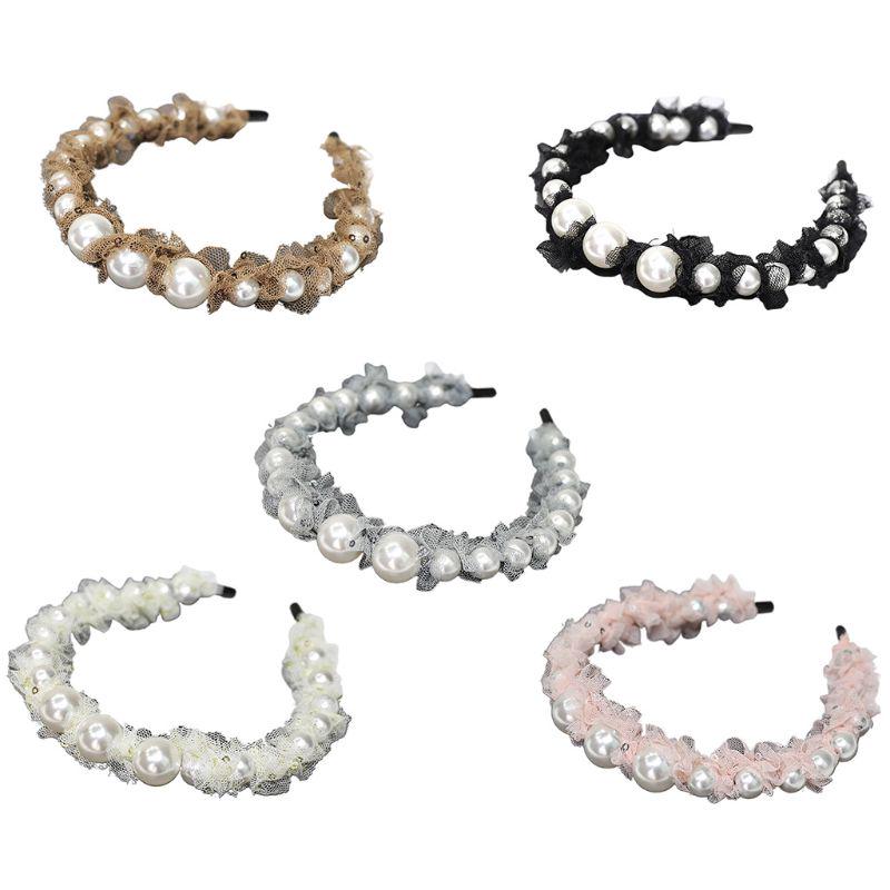 Buy Women Mesh Lace Wedding Prom Headband Imitation Pearl Beaded ...