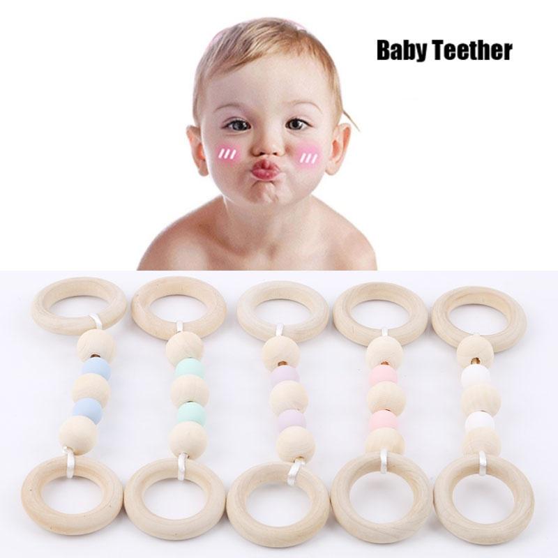 Buy Silicone Wood Ring Beaded Teether Baby Chewing Toy Accessories ...