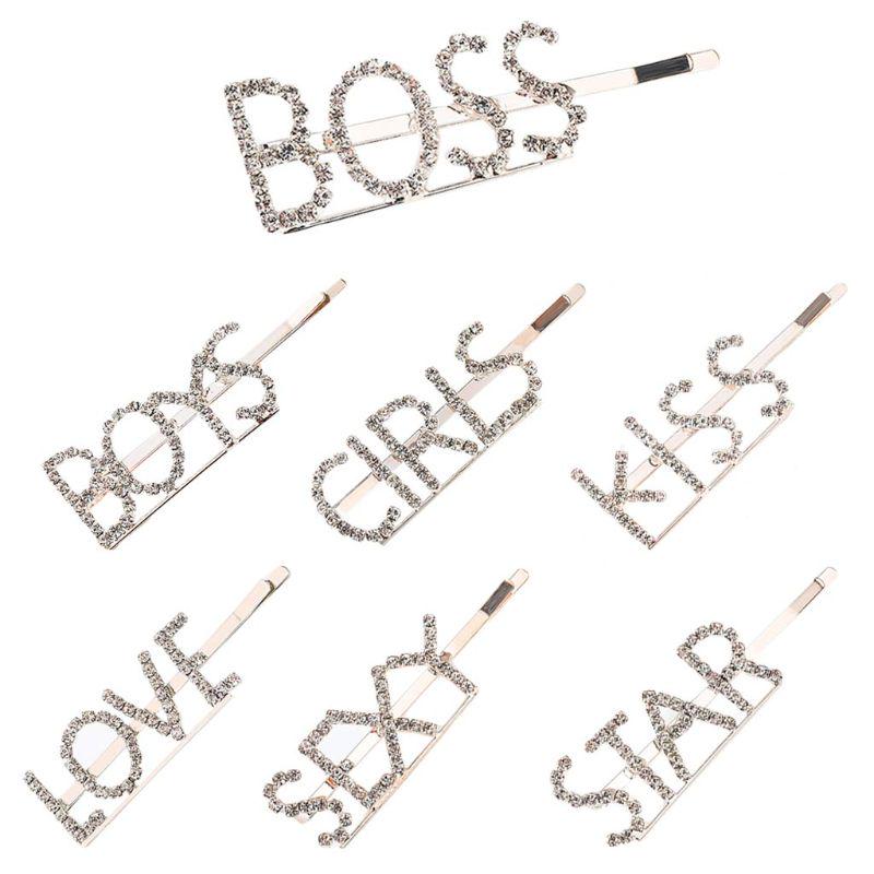 Buy Girl Side Bangs Hair Clips Funny Words Capital Alphabet Rhinestone ...