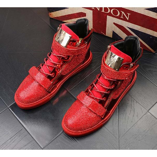 Buy New Men High-Tops Luxury Rhinestone Double Zippers Casual Flats ...