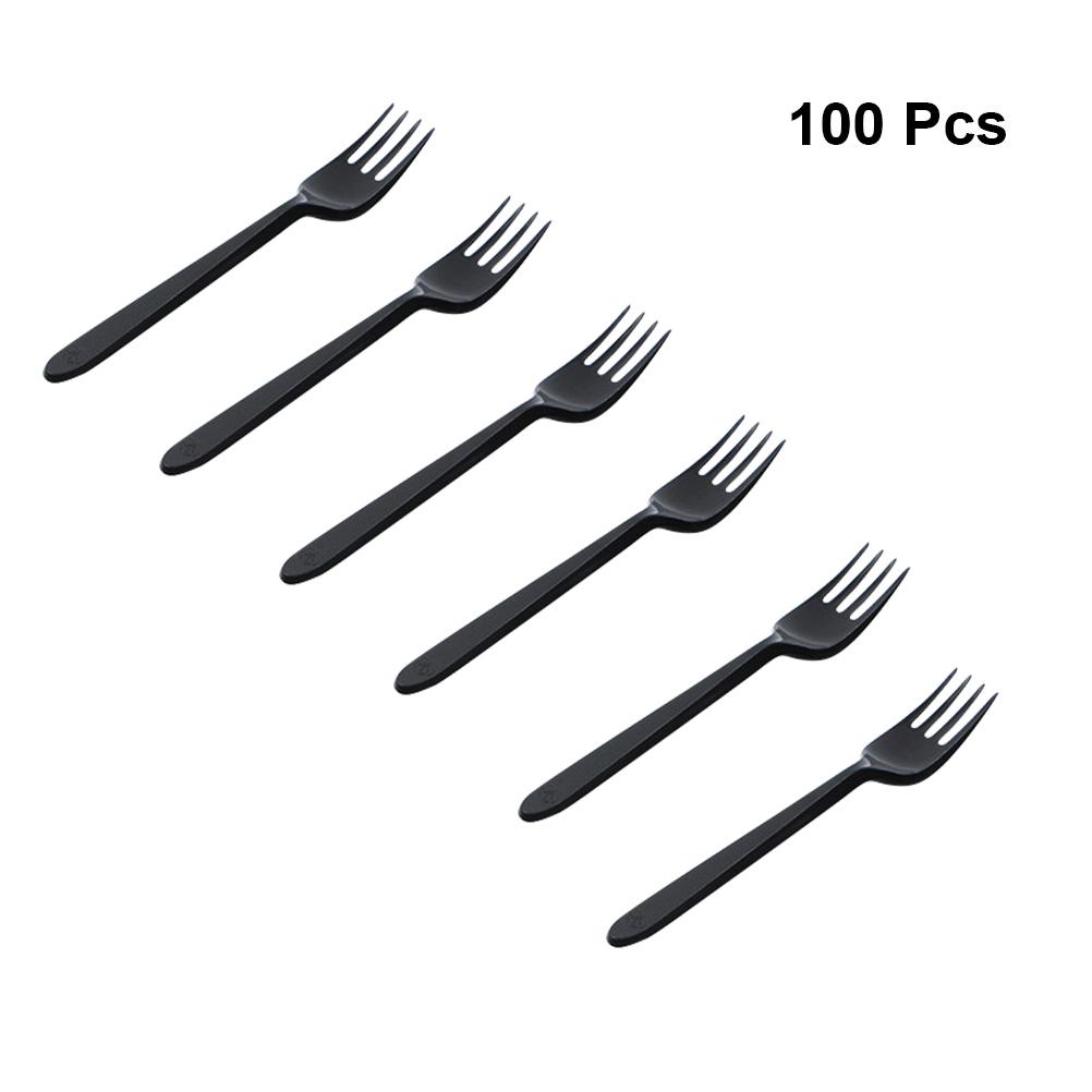 Buy 100 Pcs Plastic Forks Tableware Cutlery Thicken Black Cutlery ...