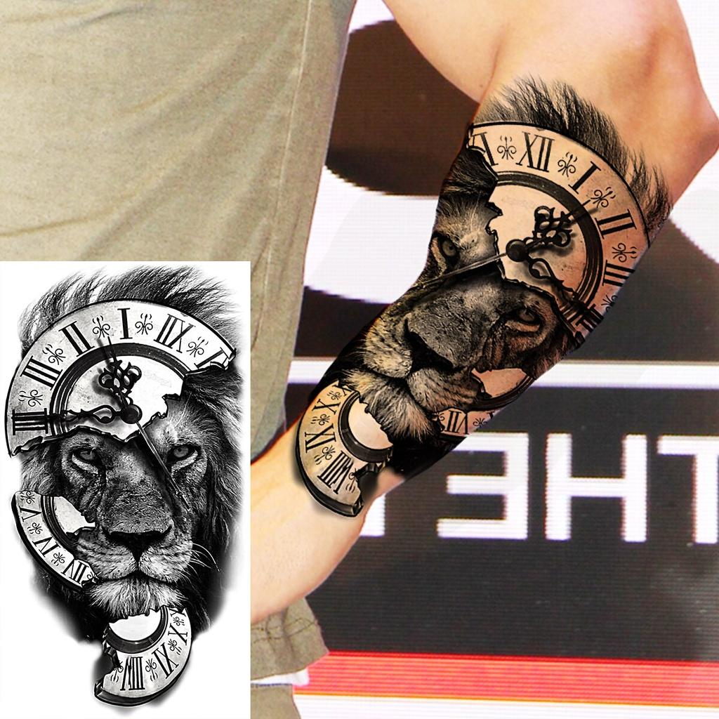 Black Scary Rose Flower Gangster Temporary Tattoos For Women Men Wolf Lion Pirate Skull Fake ...