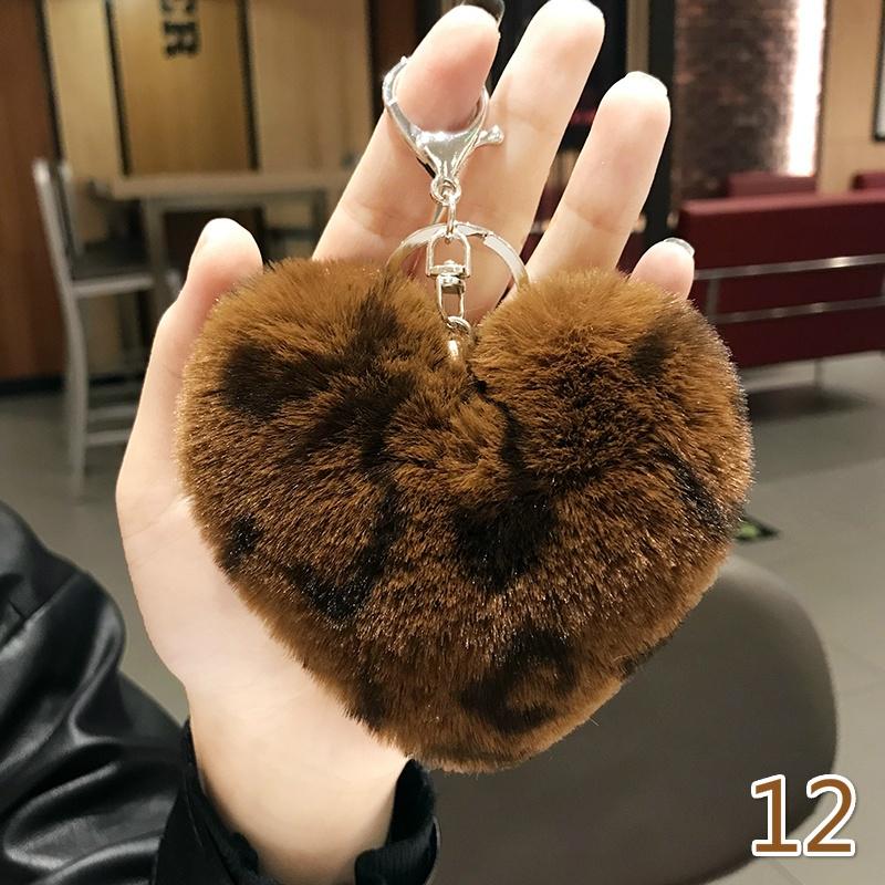 Cheap Pom Pom Keychain Leopard Print Key Ring Fluffy Faux Fur Heart ...