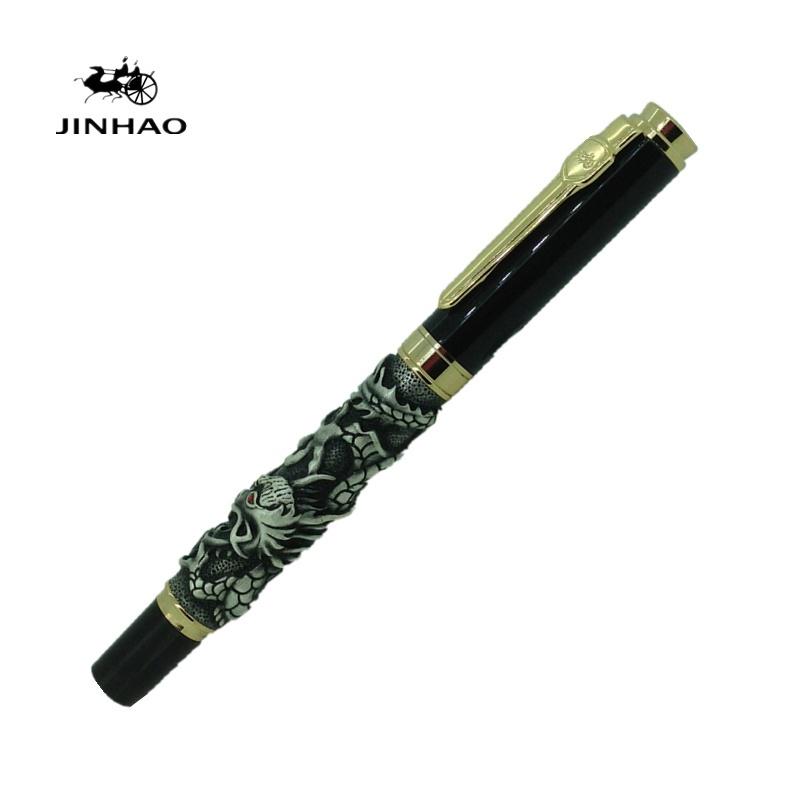 Buy Jinhao Black Barrel and Gold Clip Dragon Embossed Ballpoint Pen ...