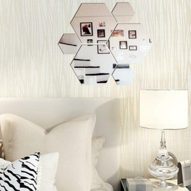 Buy InPetal 12pcs Hexagonal Frame Three-dimensional Mirror Wall Sticker ...