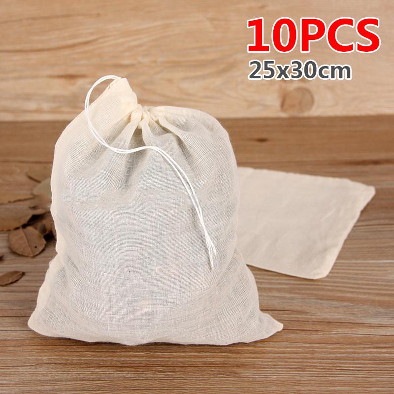 Buy 10pcs Cotton Muslin Drawstring Filter Bag Tea Cooking Separate ...