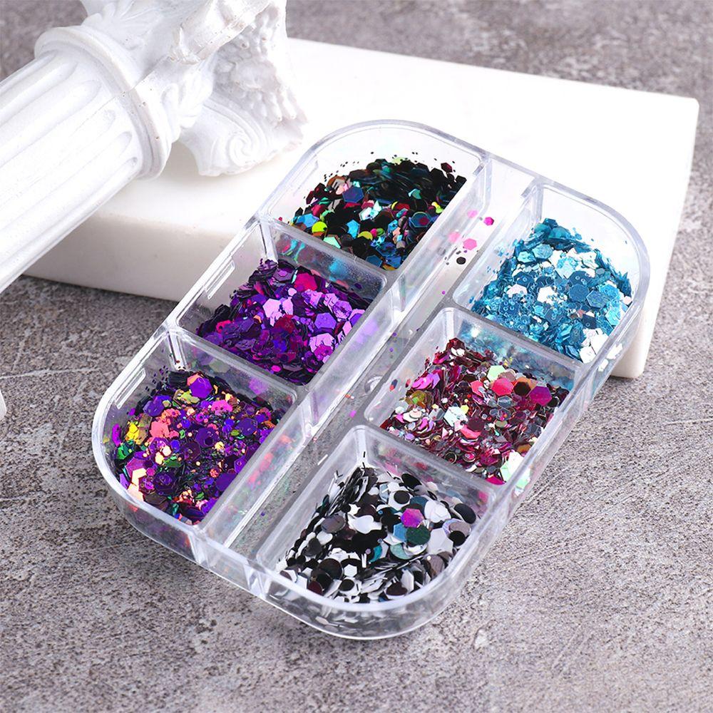 Buy 6 Design/set Style Irregular Spangles Hexagon Holographic Colorful ...