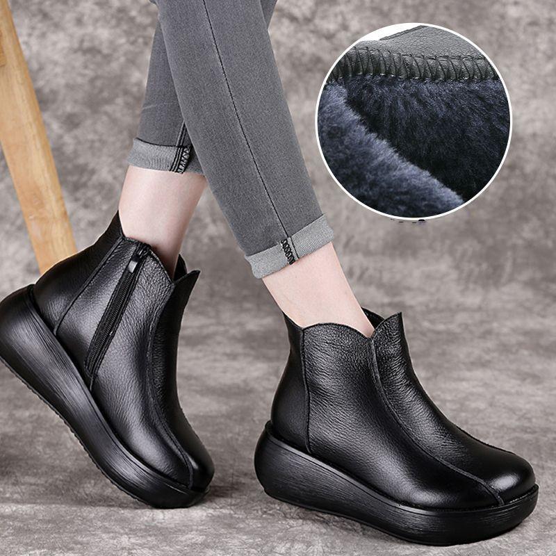 Vintage Bayan Deri Ayakkabı Bayan Platform Botlar Bayan Rahat Ayak ...