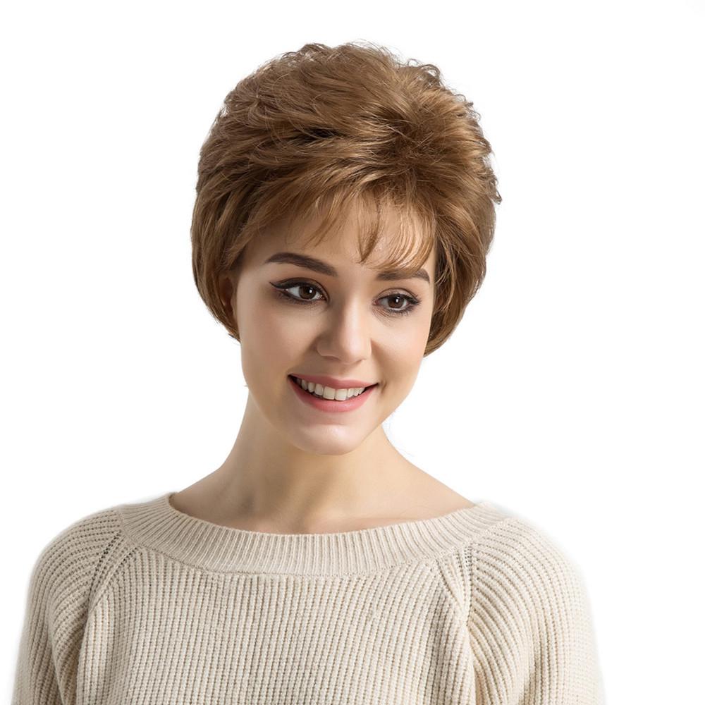 Buy Women's Fashion Natural Brown Curly Short Slightly Synthetic Hair ...