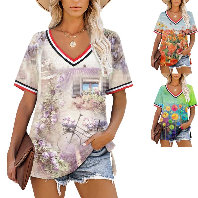 Buy Summer Breathable Women's T-Shirt Tops Sexy Striped V-Neck T-Shirt Plus Size XS-6XL at ...