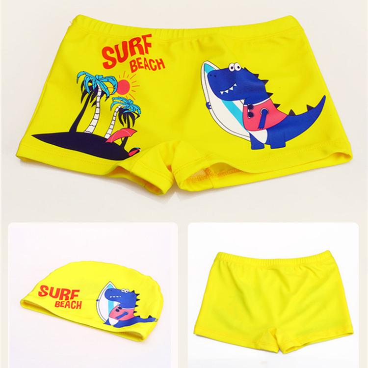 Cheap 1 Set Of Boys' Cartoon Swim Trunks And Swim Cap | Joom