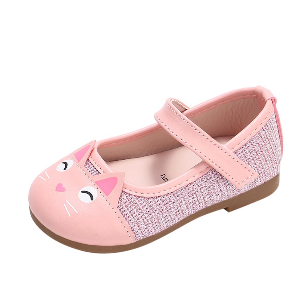 AOM Toddler Baby Girls Children Cute Cartoon Cat Leather Single Shoes ...