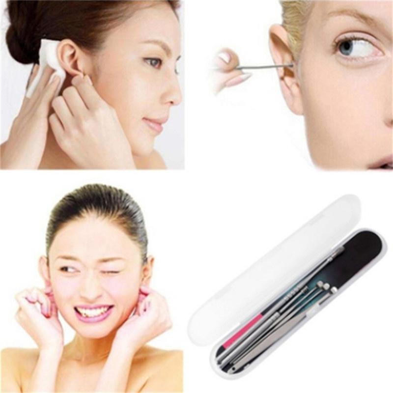 5Pcs/Set Silver Stainless Steel Ear Spring Screw Dig Ear Clean Ear Pick ...